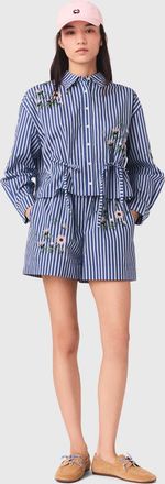 Maje Kurzes Streifenhemd Mit Stickerei - Wei&szlig;/blau - Maje