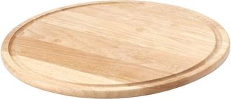 Continenta Holz Pizzateller aus Gummibaumholz mit Rille für Flüssigkeiten, Pizzabrett, Holzteller, Größe: Ø 33 x 1,2 cm