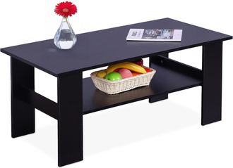 Relaxdays Couchtisch, HBT: 43,5x100x50 cm, Wohnzimmertisch mit unterer Ablage, Kaffeetisch, moderner Sofatisch, schwarz