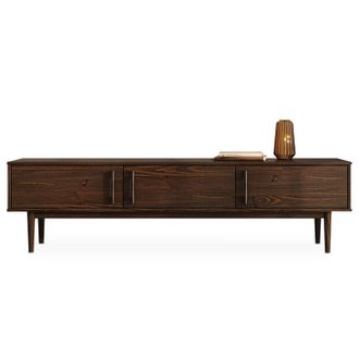 IDIMEX Lowboard TECCA mit 3 T&uuml;ren, nussbaum Finish- Sideboard mit Stauraum, niedrige Kommode aus Massivholz, Mid Century Wohnzimmerm&ouml;bel
