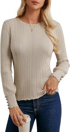 Grace Karin Pull &agrave; manches longues et col rond pour femme - Style d&eacute;contract&eacute; - Automne et hiver - &Eacute;l&eacute;gant, Abricot clair, XL