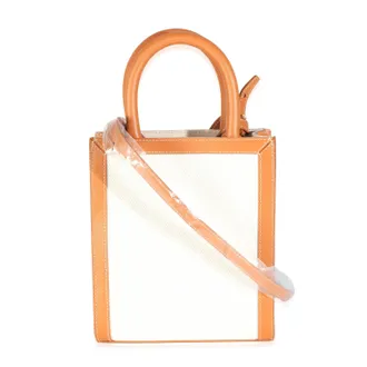 Celine Mens Natural Tan Canvas Calfskin Mini Vertical Cabas Bag Beige Handbag