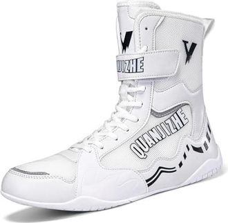 Generic Chaussures De Lutte Et De Boxe Antid&eacute;rapantes pour Hommes, Bottes De Fitness Hautes, Chaussures L&eacute;g&egrave;res Et Respirantes pour Halt&eacute;rophilie,Blanc,43 EU