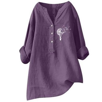 Generic Chemise Femmes Coton Et Lin Grande Taille Casual Chemises &Eacute;t&eacute; &Agrave; Manches Longues Col V Baggy Hauts L&eacute;ger Confortable Tunic Mode Coton Et Lin Chic Et El