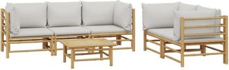 vidaXL 6-tlg. Garten-Lounge-Set mit Hellgrauen Kissen Bambus - Vidaxl