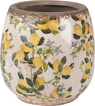 Clayre & Eef Blumentopf &Oslash; 13x13 cm Beige Gelb Keramik Zitronen Innenblumentopf