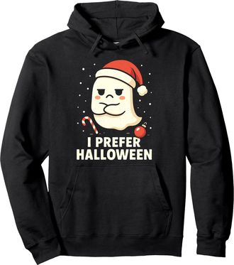 UNK I Prefer Halloween Ghost Santa Hat Sarkastic Christmas Pullover Hoodie