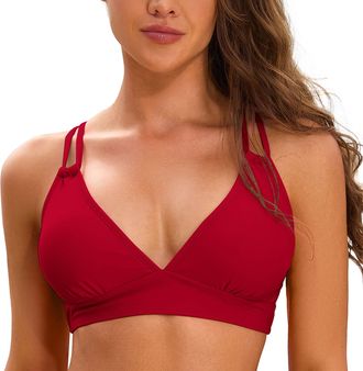 SHEKINI Damen Bikini Top Gepolstert V-Ausschnitt Triangel Criss Cross Back Push up Bikinioberteil Bademode