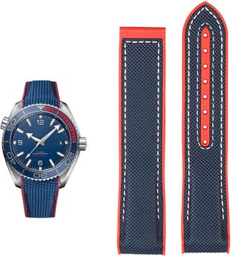 Generic Uhrenarmband für Omega 300 SEAMASTER 600 Planet Ocean Silikon-Nylonarmband Uhrenzubehör Uhrenarmbandkette 20 mm 22 mm Gürtel (Farbe: Schwarz BK, Größe