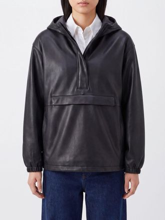 R&oacute;he Kurze Jacke aus glattem Lammleder mit Kapuze und &uuml;berschnittenen Schultern