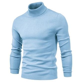 Generic Pull sans capuche pour homme - Col roul&eacute; - Manches longues - Pull de transition - Revers - Pull en tricot d&eacute;contract&eacute; - Col montant - Couleur unie - P