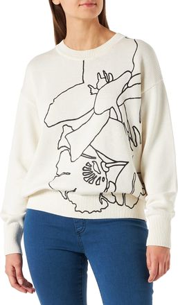 BOSS Damen Famarina Pullover aus Baumwolle und Seide mit abstraktem Blumen-Print Weiß L