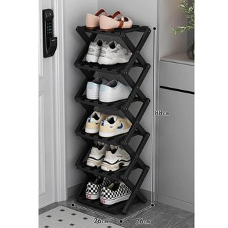 Generic Schuhregal freistehend Bambus Schuhregal f&uuml;r Eingangsbereich Schuhorganizer Faltbar Schmales Regal f&uuml;r kleine R&auml;ume, Eingang, Flur, Schrank, Schwarz, 