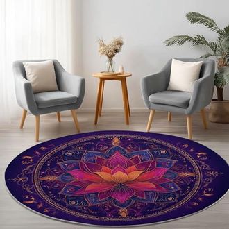 Generic Violet Tapis Art D&eacute;co Rond Antid&eacute;rapant, &Eacute;l&eacute;gant G&eacute;om&eacute;trique Mandala Motif Doux Tapis Poils Courts pour Salon Couloir Chambre Cuisine Descente de Lit 