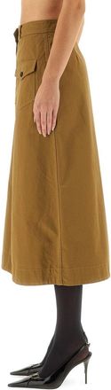 Saint Laurent Button-Front Cotton Midi Skirt - Beige