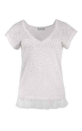 Passioni V-Shirt mit Strasssteinen