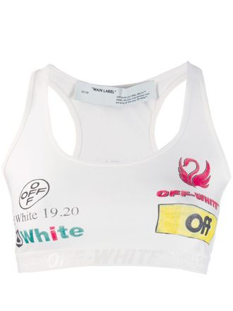 Off-white top crop &agrave; logo imprim&eacute; - Blanc