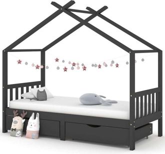 vidaXL Kinderbett mit Schubladen Dunkelgrau Massivholz Kiefer 90x200cm - Vidaxl