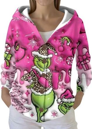 Generic Le Grinch Sweat A Capuche Femme Plaid De Moche Pyjama Vêtements Christmas Femmes Adulte Oversize Noël Pilou Pulls Vetement Sweet Pull 2025 Hiver Chaud