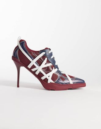 Azalea Wang Azalea Wang Crosswalk Plateau-Pumps mit Schn&uuml;rung in Rot und Wei&szlig;