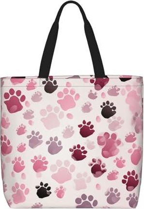 Generic Empreintes De Pattes Roses Et Grises Sac Courses L&eacute;ger Sacs De Courses D&eacute;contract&eacute; Sac Fourre-Tout Pour Shopping Universit&eacute; Quotidienne