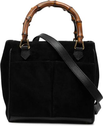 Gucci 20th Century Bamboo Satchel-Tasche aus Wildleder - Schwarz