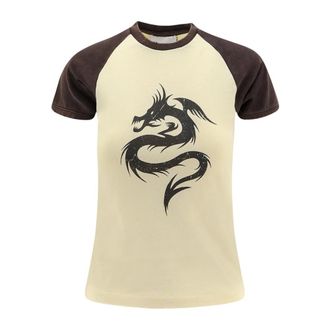 Coperni Logo-Print Rundhals T-Shirts und Polos - - Tops - Damen - Beige - L