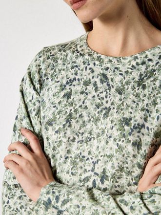 Apricot Langarmshirt Feinstrickpullover mit Blumenmuster