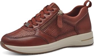 Tamaris Comfort Damen Sneaker flach aus Leder mit Rei&szlig;verschluss, Braun (Cognac STR.), 37 EU