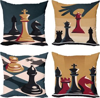 Abakuhaus Schachspiel Druck Dekokissen Kissenbezug 4er Pack, Brettspiel-Hobby-Thema Modern Accent Doppelseitiger Digitaldruck, 45 cm x 45 cm, Schieferblau und D