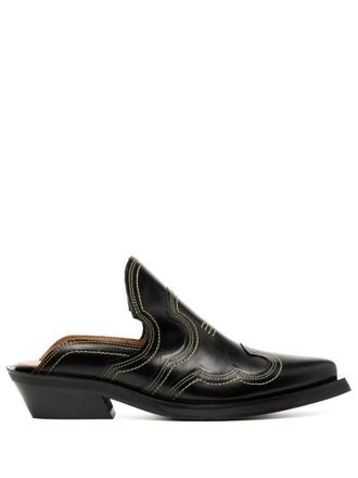 Ganni mules dinspiration western &agrave; broderies - Noir