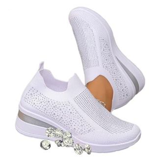 Generic Baskets orthop&eacute;diques respirantes orn&eacute;es de strass, baskets compens&eacute;es en maille, chaussures de tennis &agrave; paillettes pour la marche, le mariage et le q