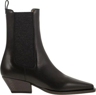 Brunello Cucinelli Femme, Chaussures, Noir, Taille: 40 EU Chelsea Bottes avec Monili
