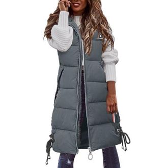 Generic Manteau d&eacute;contract&eacute; uni &agrave; capuche avec poche zipp&eacute;e pour femme Veste ample sans manches Manteau long pour femme V&ecirc;tements d&eacute;contract&eacute;s, gris, 4XL