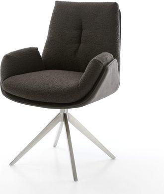 DELIFE Drehstuhl Clea-Flex Materialmix Schwarz Kreuzgestell breit Edelstahl 360° drehbar Wippfunktion, Esszimmerstühle