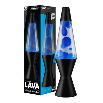 Lava Lampe 2313, blaues Wachs, klare Fl&uuml;ssigkeit, schwarzer Sockel und Deckel, Original 14,5 Zoll Bewegungslampe der Marke, Blau/Klar