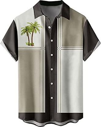 Generic Chemise tropicale d&eacute;contract&eacute;e pour homme avec palmier hawa&iuml;en - Chemise de plage amusante &agrave; manches courtes boutonn&eacute;e - Tenue cubaine tendance - Pour