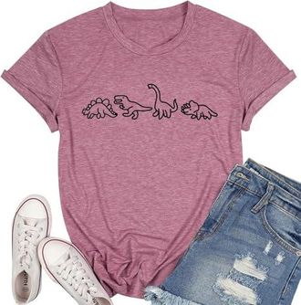Generic T-shirts d&eacute;t&eacute; dinosaures pour femmes 2025 tendance sortir hauts amples mignons &agrave; manches courtes d&eacute;contract&eacute; lettre d&eacute;t&eacute; tendance T-shirts &agrave; col rond 