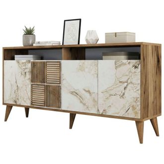 Dmora Kommode Benjamin, Wohnzimmerbuffet, Wohnzimmer-Sideboard, Moderne K&uuml;chen-Speisekammer, 160x35 h78 cm, Walnuss und Grau - Dmora
