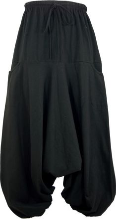 Guru Shop Haremshose Pluderhose, Unisex Pumphose, Aladinhose mit Sehr Langem Bein - Schwarz, Damen, Baumwolle