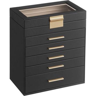 Songmics Bo&icirc;te &agrave; Bijoux, &Eacute;crin &agrave; Accessoires 6 Niveaux, Coffre de Rangement, Couvercle en Verre, 5 Tiroirs, Pour Lunettes de Soleil, Rangement pour Bijoux