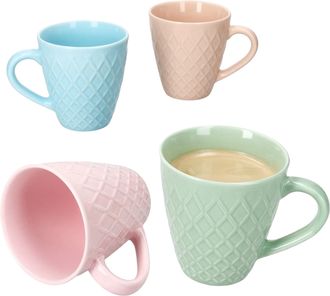 MamboCat Pastelli 4tlg Set Kaffeebecher I 290 ml I Pastellfarben I Keramik Becher in Rosa, Blau, Mint & Aprikot mit Waffel-Muster I f&uuml;r Tee, Kakao, Kaffee, Lat