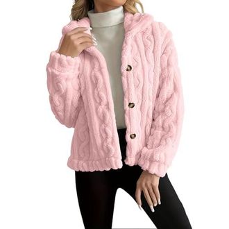 Generic Veste &eacute;l&eacute;gante &agrave; col montant et manches longues pour femme - Lavable en machine - Confortable et chaude - Grande taille - V&ecirc;tements dhiver, rose, XXL