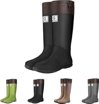 Generic Bottes de pluie pliables mi-mollet pour femme - Bottes en caoutchouc avec poignets r&eacute;glables - Antid&eacute;rapantes - Pour festival et jardinage - Chaussure