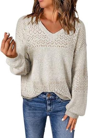 Generic Pull tendance pour femme avec col en V ajouré pour lautomne et lhiver - Pull habillé décontracté en tricot au crochet - Vintage - Pour les vacances, b