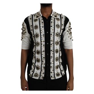 Dolce & Gabbana Schwarze Wei&szlig;e Seidenbluse mit Nieten - - Shirts - Herren - Schwarzk - M