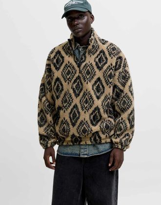 Jack & Jones Fleece-Sweatshirt in Mocha Meringue-Gr&uuml;n