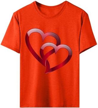 Generic T-shirt &agrave; manches courtes pour femme avec col rond et imprim&eacute; coeur rouge 2026, Rouge, 3XL