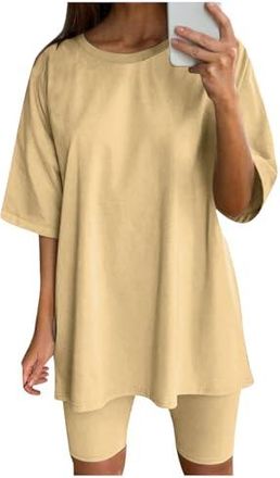 Generic Ensemble 2 pi&egrave;ces pour femme - Ensemble de salon d&eacute;t&eacute; 2026 - V&ecirc;tements assortis - T-shirts surdimensionn&eacute;s - Short &agrave; taille &eacute;lastique - Tenue de motar