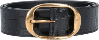 Tom Ford G&uuml;rtel - Crocodile-Embossed Calf Leather Belt With Gold-Ton - Gr. 105 - in Schwarz - f&uuml;r Damen